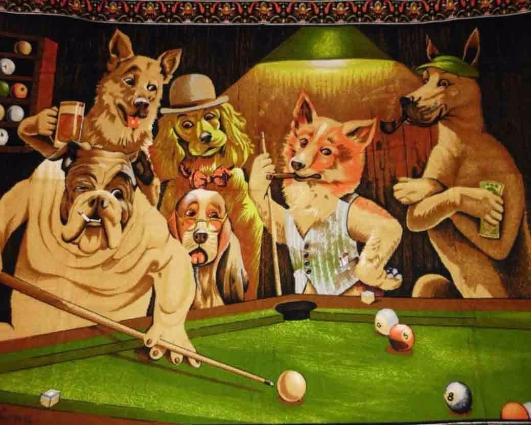 Dogs Playing Pool Poster