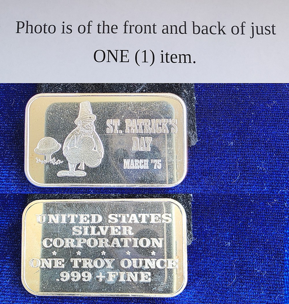1975 USSC St. Patrick's Day 1 Troy Oz .999 Fine Silver Bar | eBay