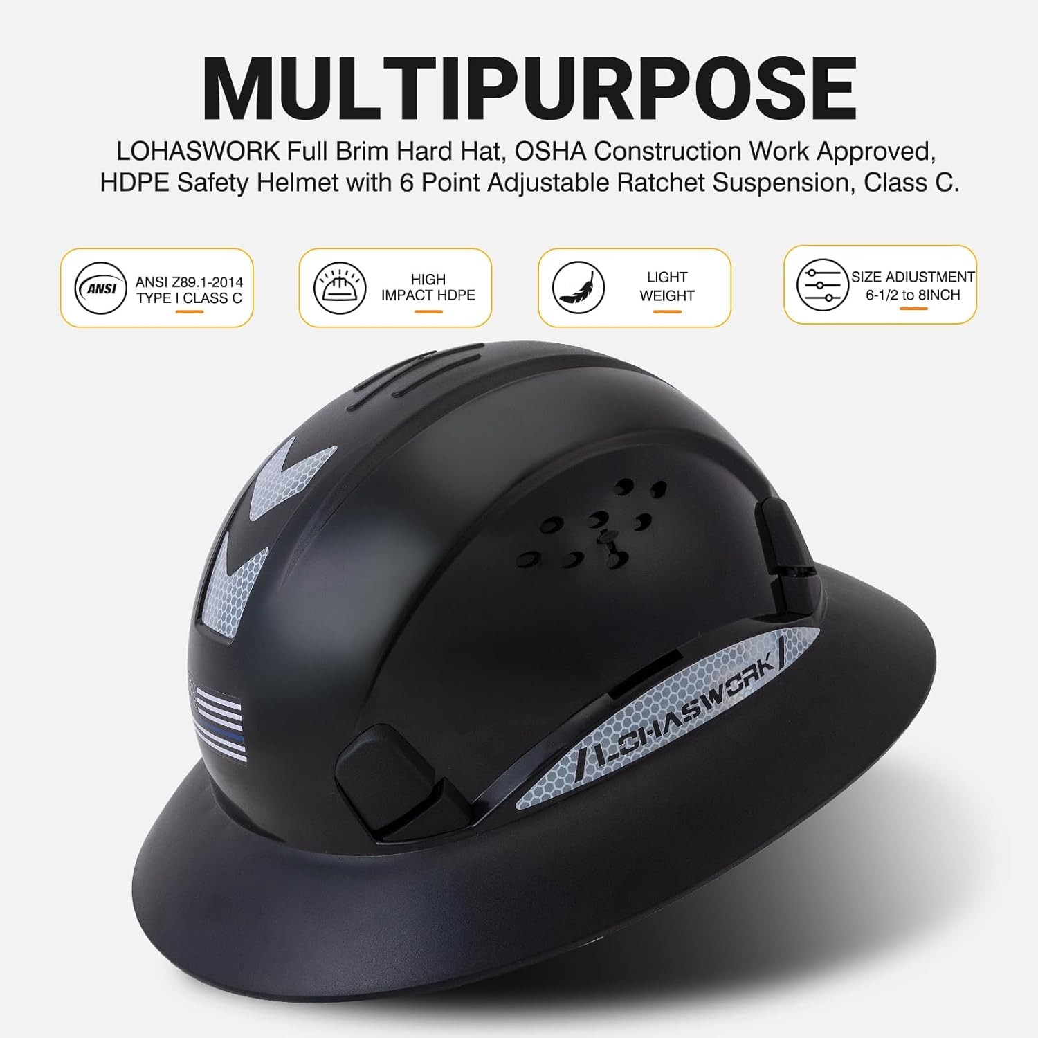 Full Brim Hard Hat Construction OSHA Approved Vented Hard Hat Cascos De ...