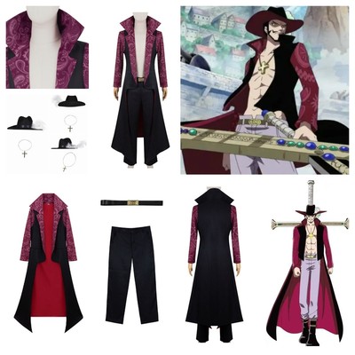 Anime One Piece:Dracule Mihawk Cosplay Costume+cross Hat Necklace full ...