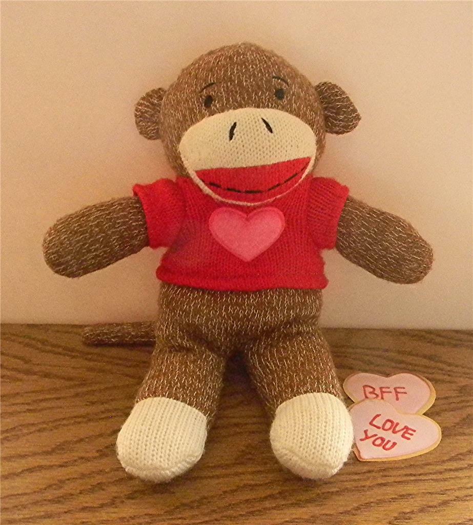 DAN DEE 2015 COLLECTIBLE 10" BROWN SOCK MONKEY WEARING RED SWEATER w ...