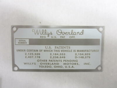 Vintage Willys Military Jeep M38 M38A1 G740 G758 Patent Data Plate | eBay
