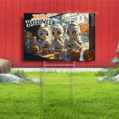 Mummy with candy and pumpkin Halloween yard sign | eBay