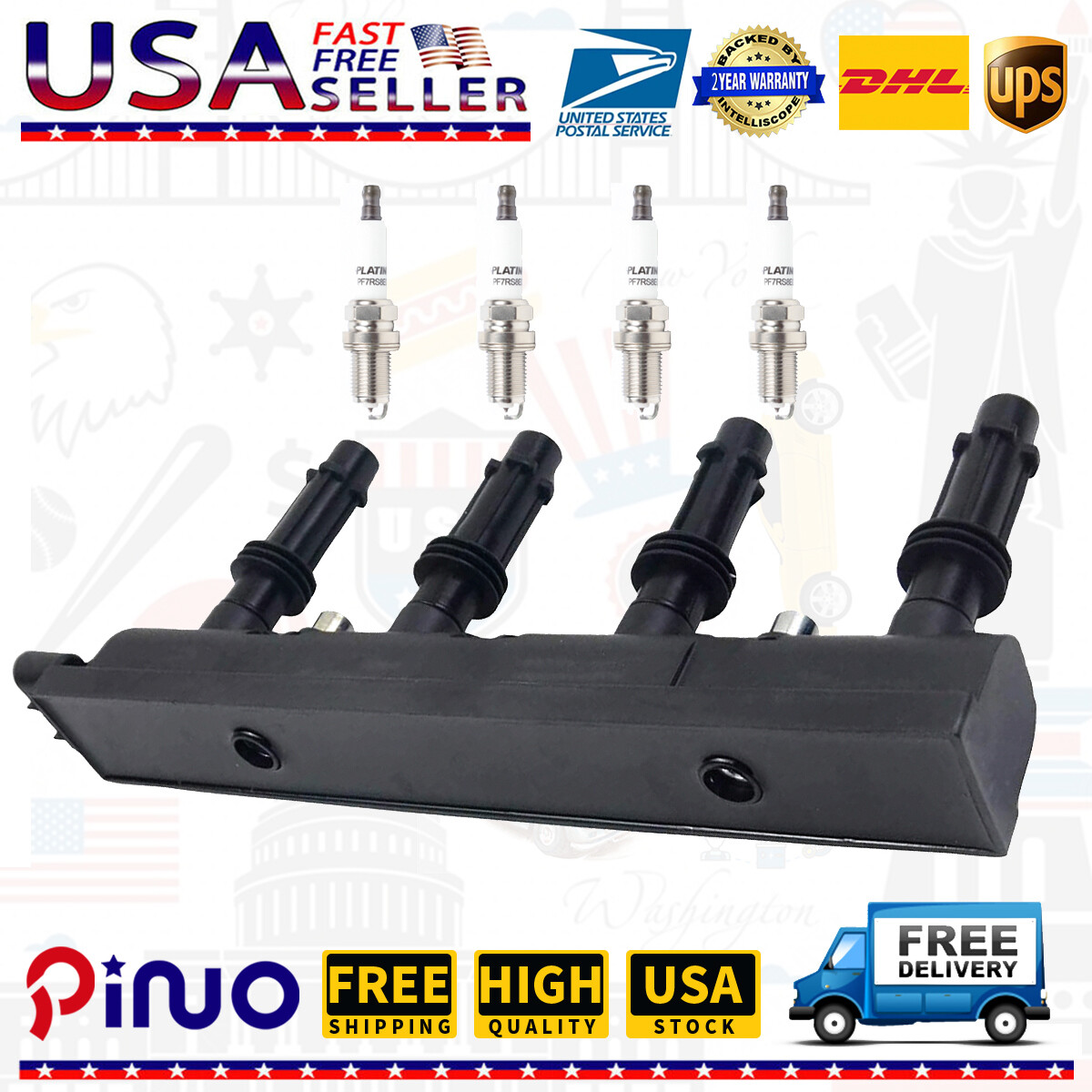 Ignition Coils + 4 Spark Plug Fit for Chevy Cruze Sonic Trax Buick 1.4L ...