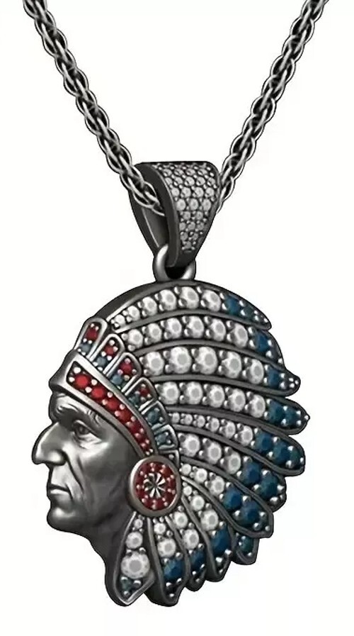 Indian Native Chief Figure Image Tribal Pendant Necklace Decorative ...