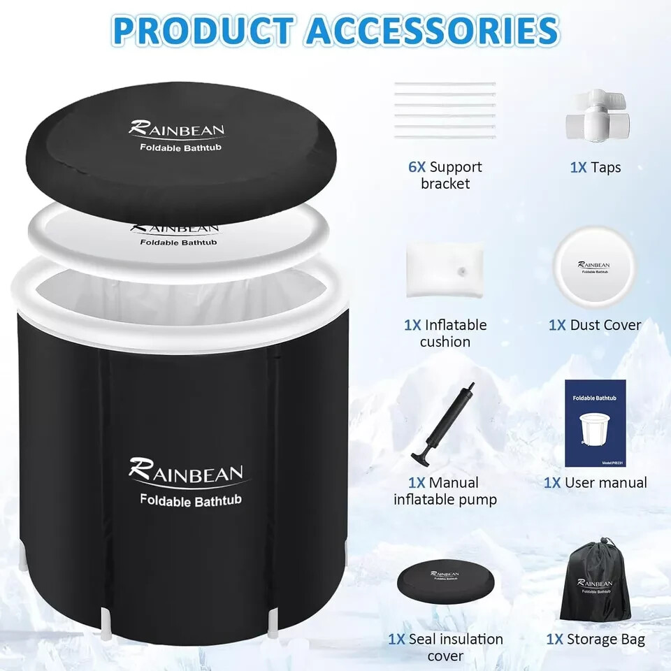 Rainbean Portable Ice Bath Tub Foldable Adult Bathtub Outdoor Indoor ...