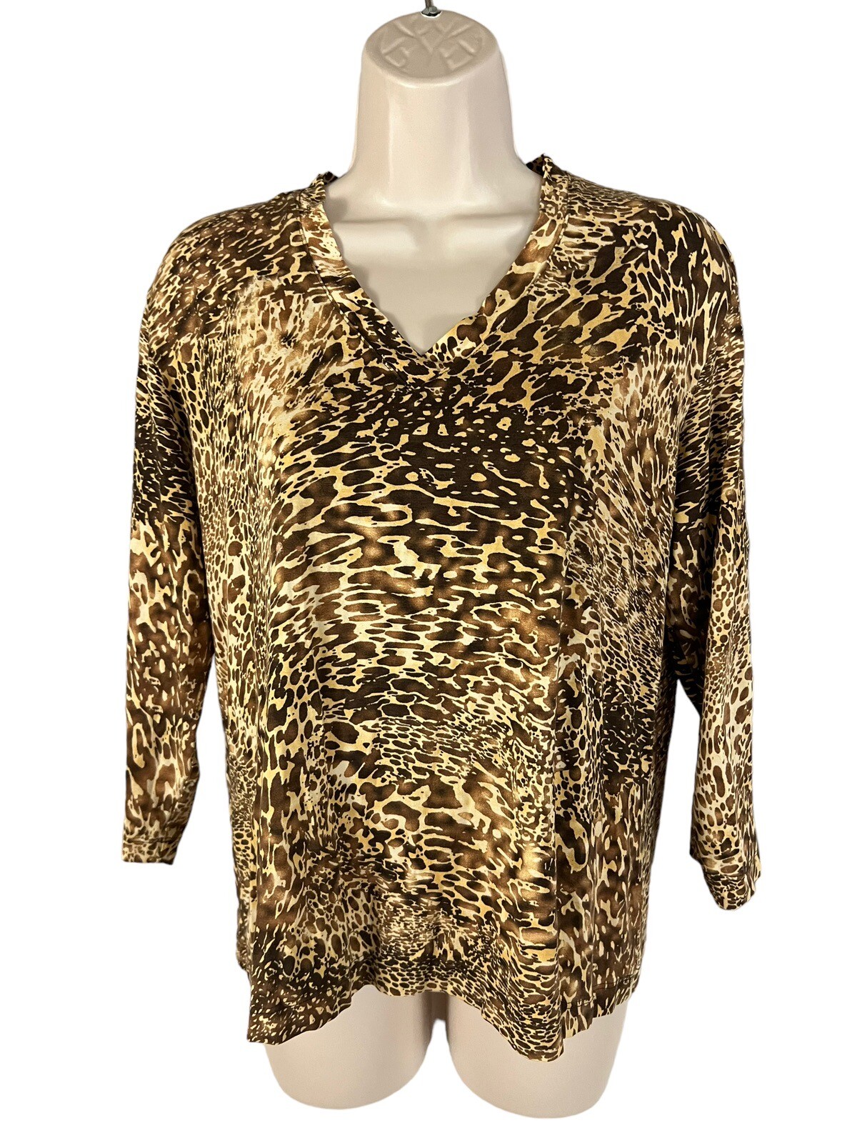Chico's Women’s Shirt Size 2 Cheetah Animal Print 3/4 Sleeve Pullover ...