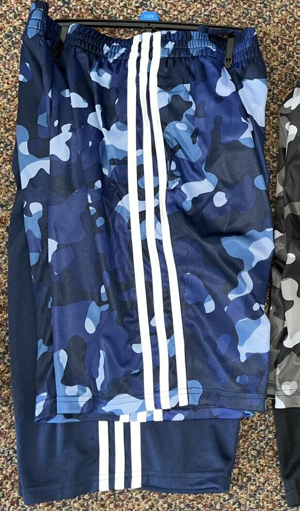 Adidas(2)Pack Active Shorts Navy Camo L 14-16,XL 18-20 Adidas(2)Pack Active Shorts Navy Camo L 14-16,XL 18-20