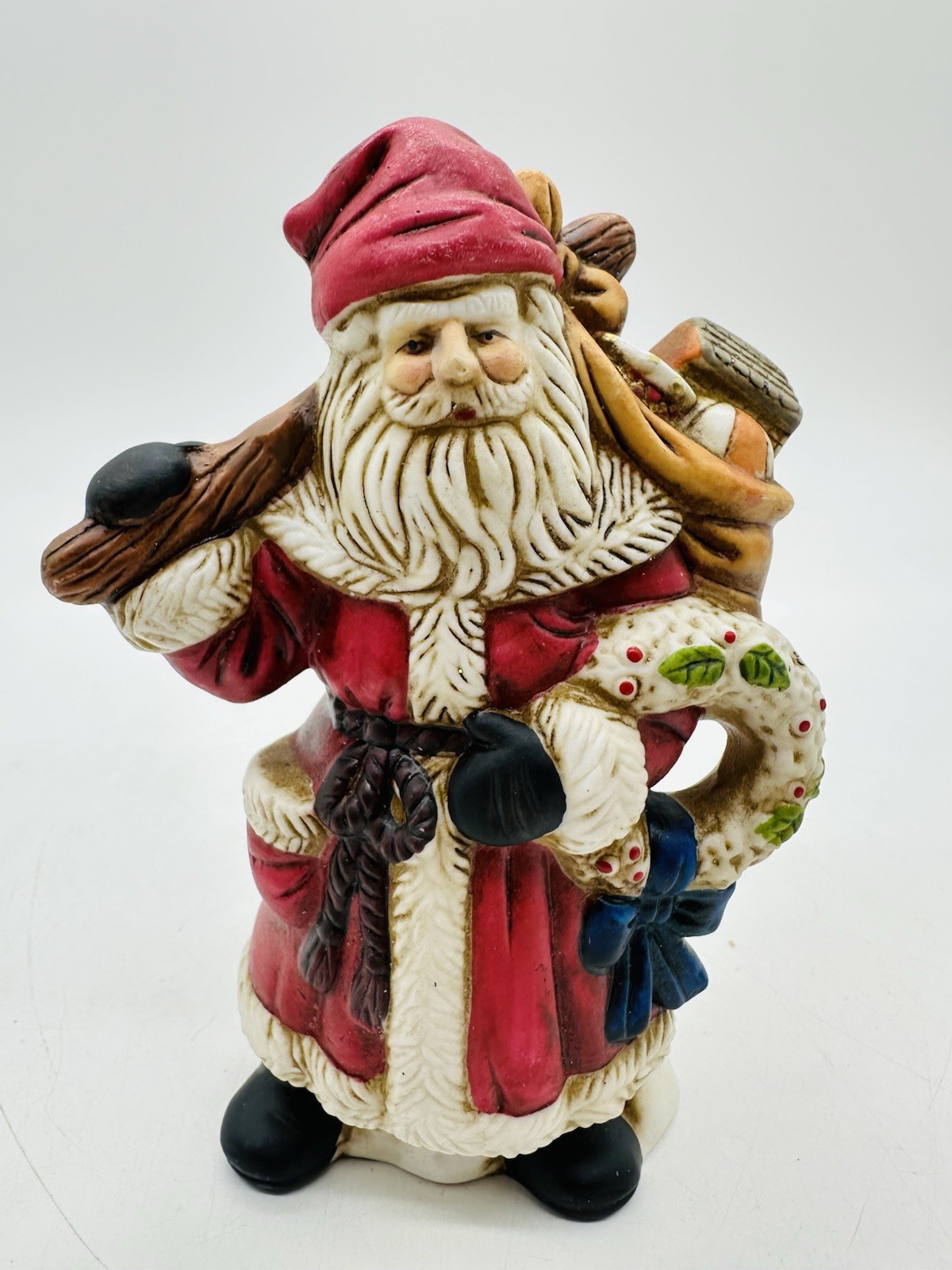 Enesco Santa Claus Belsnickel Figure w Bag of Toys & Wreath Porcelain 6 ...