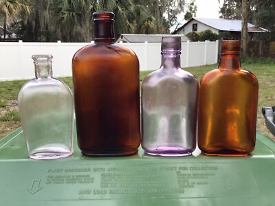 4-1890s-1910 Whiskey Flask. H-7 7/8in.-5 3/4in. W-3 1/2in.-2 1/2in. | eBay