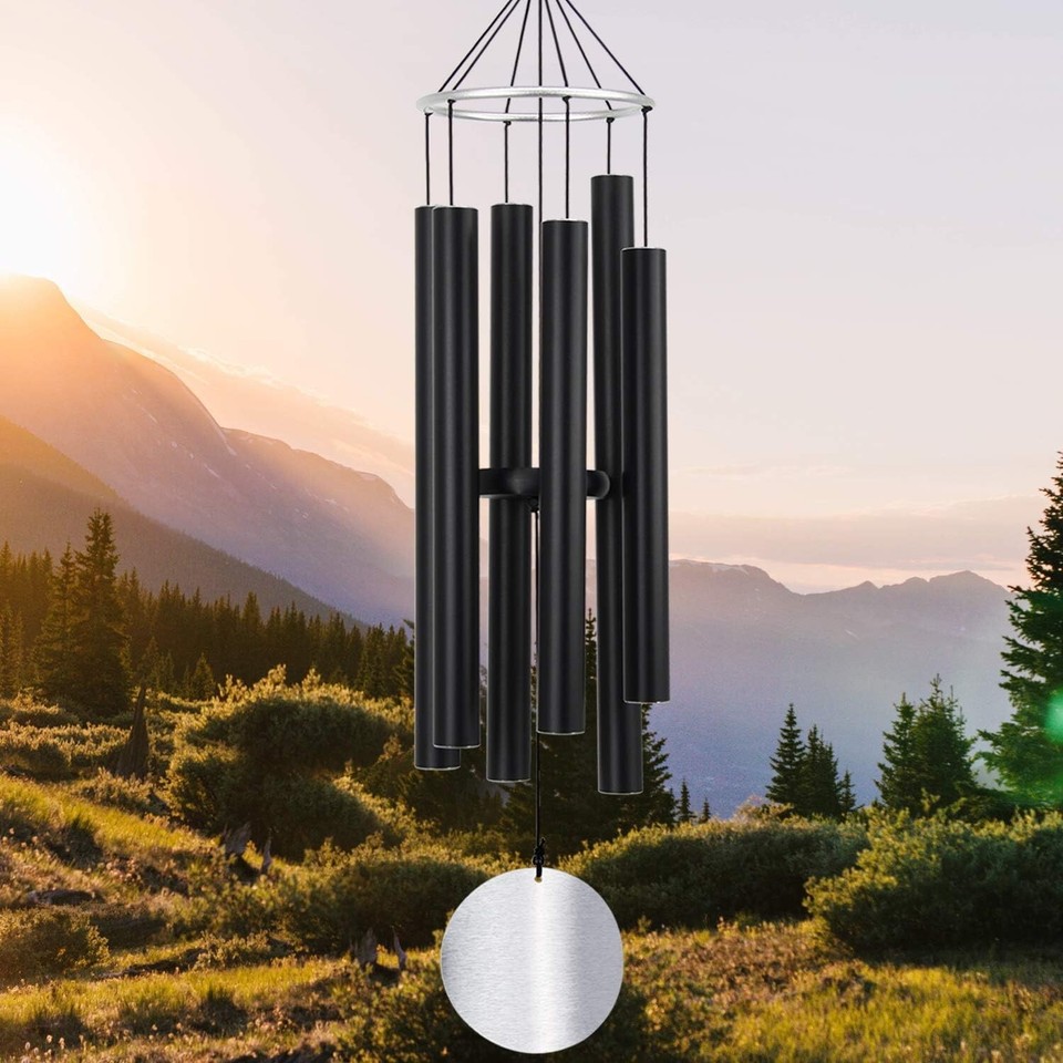 Oversized Extra-Large Black Wind Chimes - Tuned Deep Tone - Outdoor ...