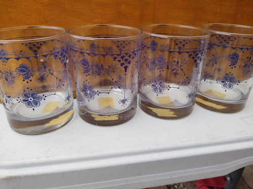 4 FRANCISCAN DENMARK BLUE DOUBLE OLD FASHIONED GLASS TUMBLERS Never ...