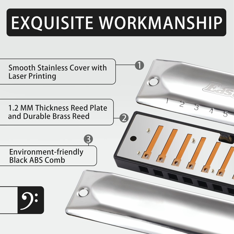 EASTTOP 10Hole Harmonica set 20Tone Diatonic Blues Harmonica Set blues ...