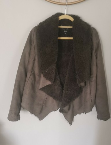 oasis faux shearling drape coat Size Xs 6 8 Brown Grey Jacket RRP £80 ...