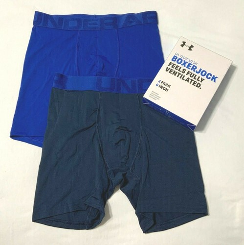 Under Armour 2 pack Men's UA Tech Mesh Boxer Jock 6" Inseam Navy Blue S ...