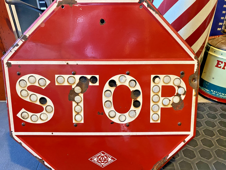 Vintage California AAA Auto Club Porcelain Stop Sign With Plastic ...