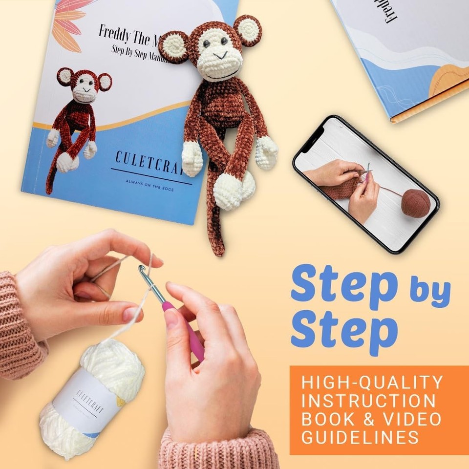 CULETCRAFT Crochet Kit for Beginners Adults, Freddy The Monkey Monkey ...