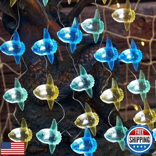 Sea Life Decor Ocean Fish String Lights Indoor Outdoor Mola Sunfish Nautical | eBay