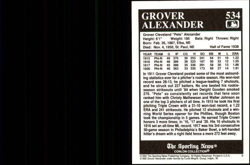 1992 Conlon TSN #534 Grover C. Alexander | eBay