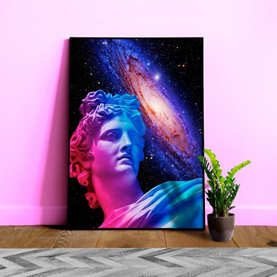 Vaporwave Apollo Bust poster — Neon Greek Statue & Andromeda Galaxy ...