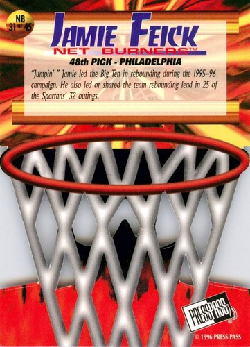 New 1996 CHARLOTTE HORNETS NBA Rookie Card JAMIE FEICK Press Pass Net ...