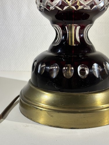 Antique Bohemian Cut To Clear Ruby Table Lamp Works 12” x 5” | eBay