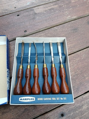 MARPLES WOOD CARVING TOOL SET NO 152 IN BOX - 6 MARPLES CARVING CHISELS ...