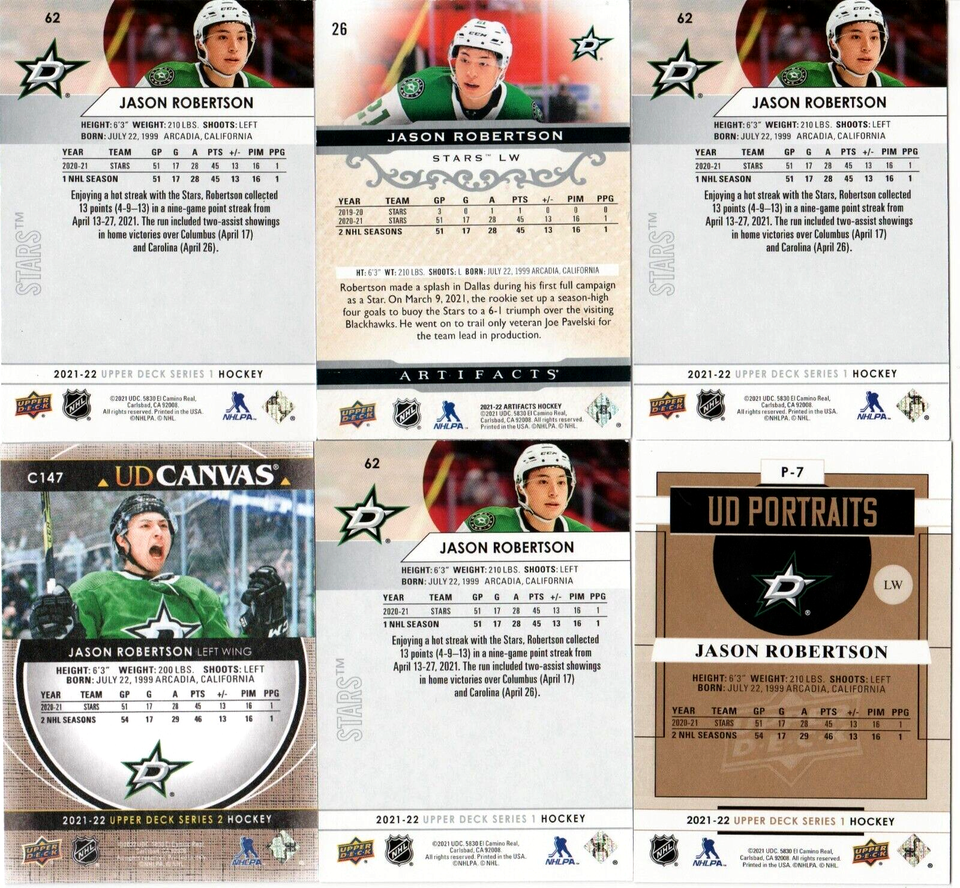 JASON ROBERTSON 6 CARD LOT 2021-22 UPPER DECK UD CANVAS C147 PORTRAITS ...