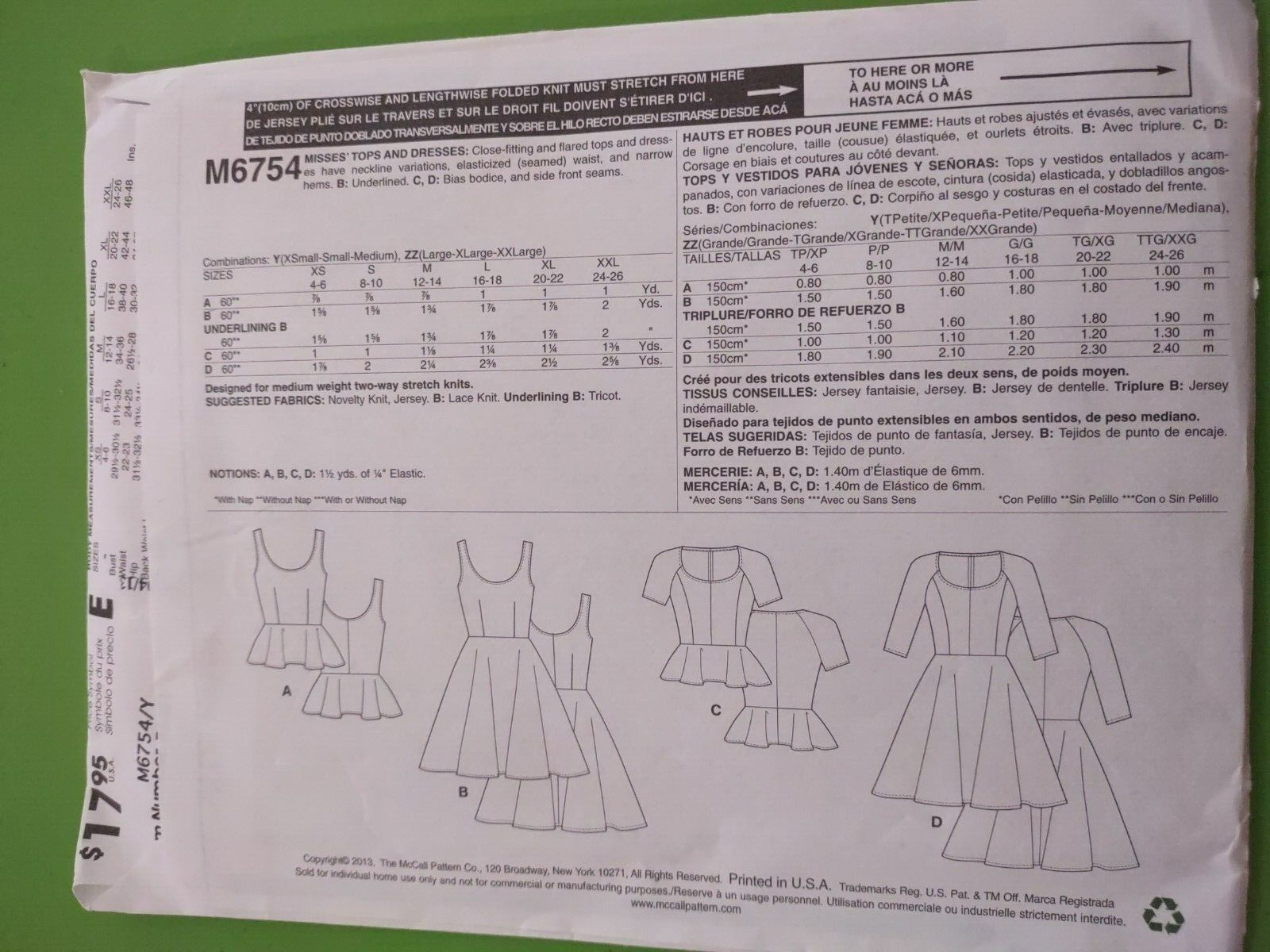 McCall's M6754 MISSES WOMEN FLARED TOPS DRESSES SEWING PATTERN SIZE Xsm ...