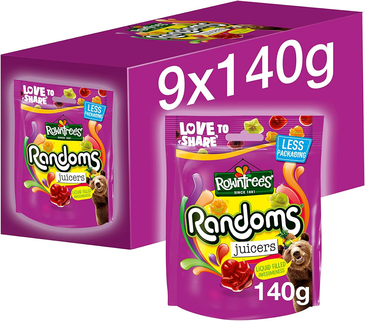 Rowntree's Randoms Juicers Sweets Sharing Bags, 9 x 140g Jelly Gums ...