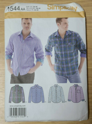 Simplicity 1544 Pattern Size AA 34 - 42 Mens Shirt with Fabric ...