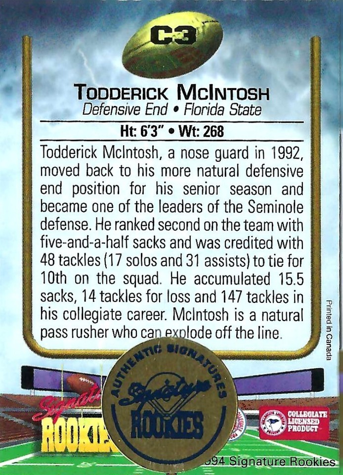1994 Signature Rookies Top Prospect Todderick McIntosh | eBay