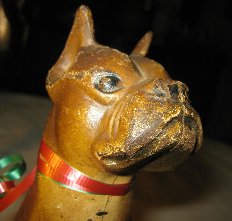 ANTIQUE HUBLEY PA CAST IRON BOXER GUARD DOG ART STATUE SCULPTURE DOOR ...
