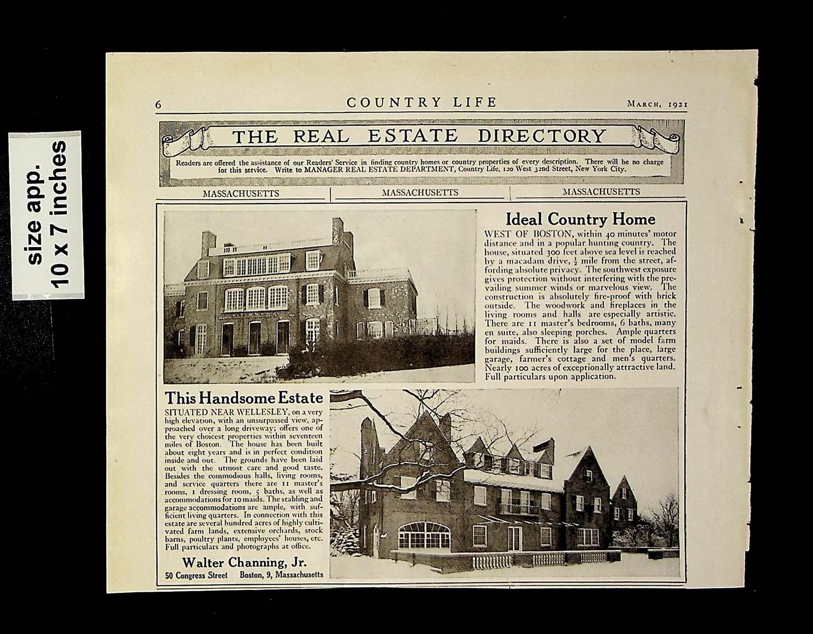 1921 Walter Channing Boston MA Real Estate Wellesley Vintage Print Ad ...