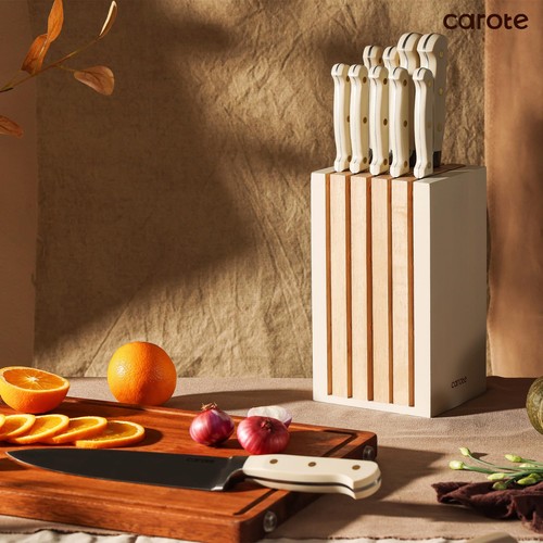CAROTE 11PCS Knife Set with Block for kitchen, Stainless Steel Razor ...