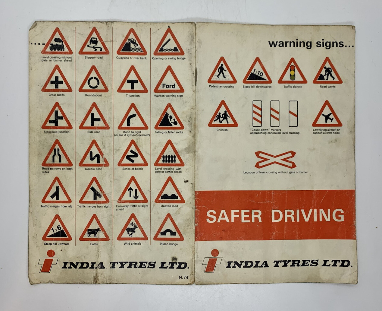 Vintage Leaflet India Tyres Ltd SAFER DRIVING N74 1970s Road Signs ...