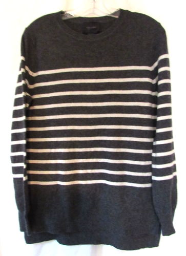 Magaschoni Gray Striped Trisha 2 Ply Cashmere Long Sleeve Sweater Small ...