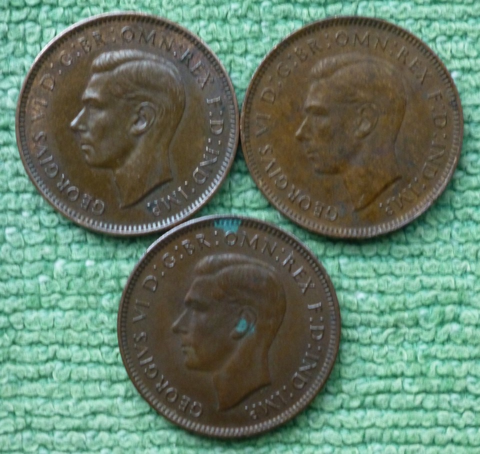 7 RARE FARTHINGS, 4 x GEORGE V, 3 x GEORGE VI BRITISH, 1913 - 1947 ...