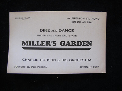 OLD ADVERTISING CARD: MILLER'S GARDEN DINE & DANCE LOUISVILLE CHARLIE ...