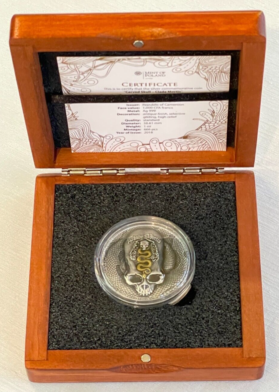 2018 Cameroon 1000 CFA Carved Skull Silver Coin Clade Mortis 1 oz. 999 ...