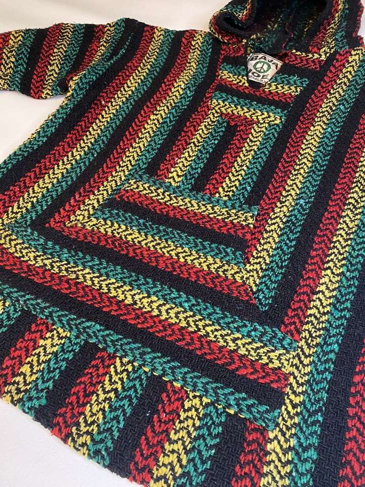 BAJA JOE Rasta Colors Deluxe Hippie Pullover Hoodie Sweater NWOT S ...