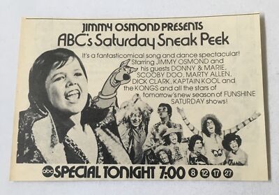 1976 ABC tv ad ~ Jimmy Osmond ABC'S SATURDAY SNEAK PEEK Scooby-Doo ...