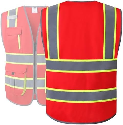 JKSafety Red High Visibility Safety Vest 7 Pockets | eBay