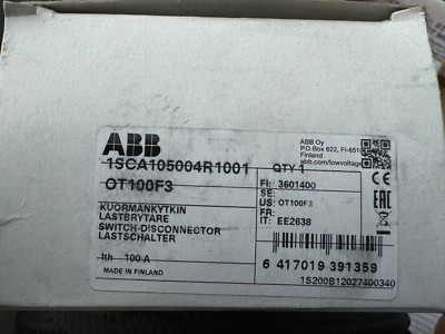 ABB OT100F3 Non-Fused Disconnect switch 100A 3 Poles 600VAC DIN Rail ...