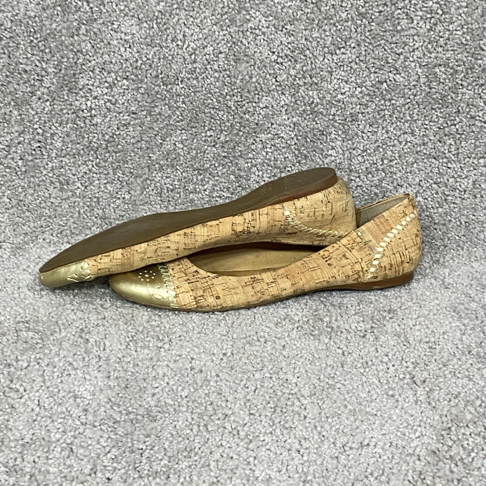Jack Rogers Delfino Ballet Flats Womens Size 8M Leather Cork Gold Cap ...