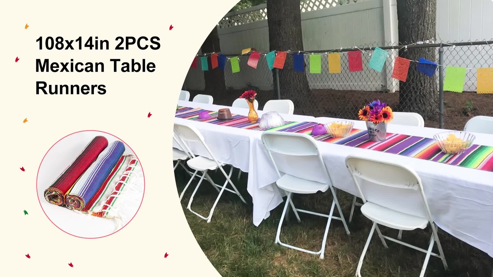 2Pack 108" x 14" Mexican Table Runner Hand Woven Tablecloth Fiesta ...