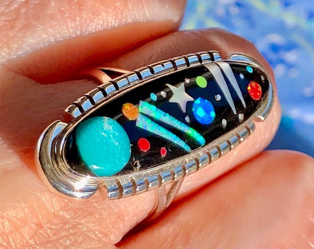 STRIKING Knuckle Long Cool NASA ring Ladies 8 Opal Turquoise Mars Comet *VIDEO* | eBay