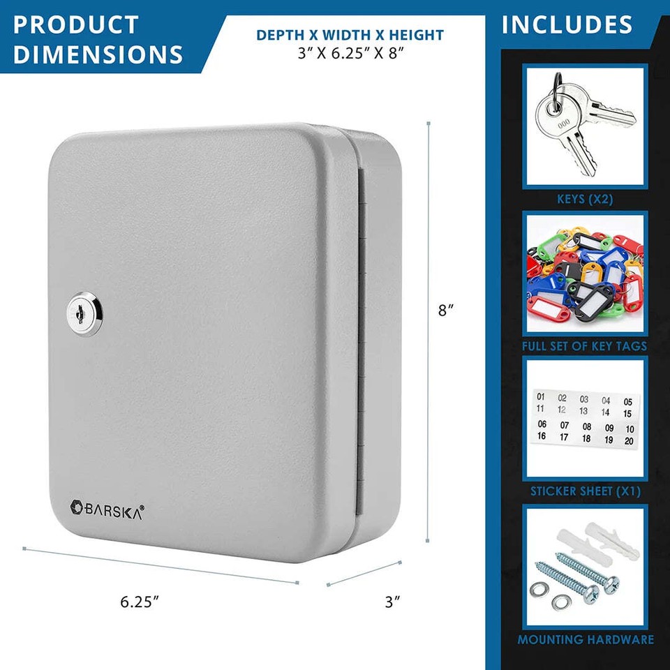 Barska CB12482 Wall Mount Ready 20 Slots Key Holder Steel Key Cabinet ...