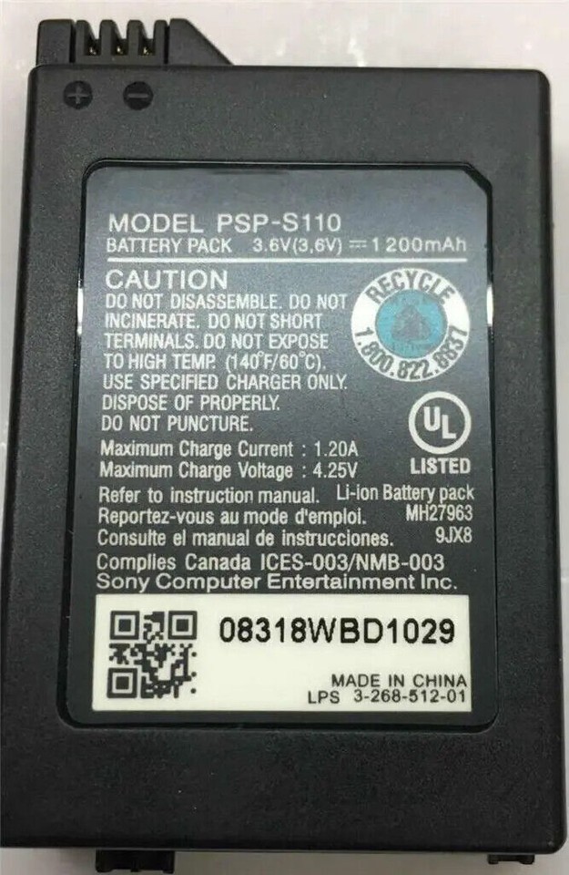 Rechargeable Battery For Sony PSP-S110 PSP 2001 3001 1200mAh 3.6V PSP ...