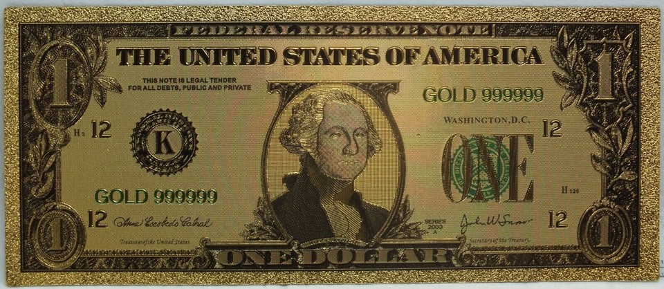 24K Gold-Plated Foil Note Currency Bill Paper Money Novelty Famous Cash ...